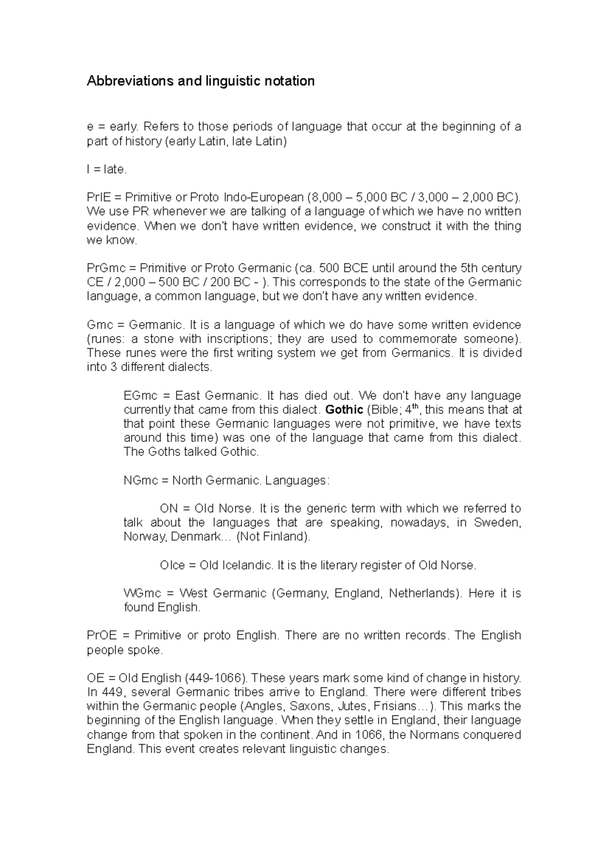 Linguistic abbreviations and notation - Abbreviations and linguistic notation e = early. Refers ...