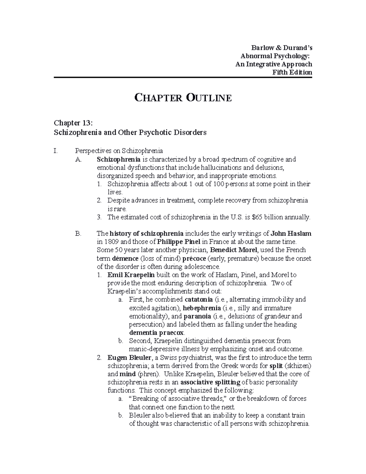 Chapter 13 Outline-1 - notes - Barlow & Durand’s Abnormal Psychology ...