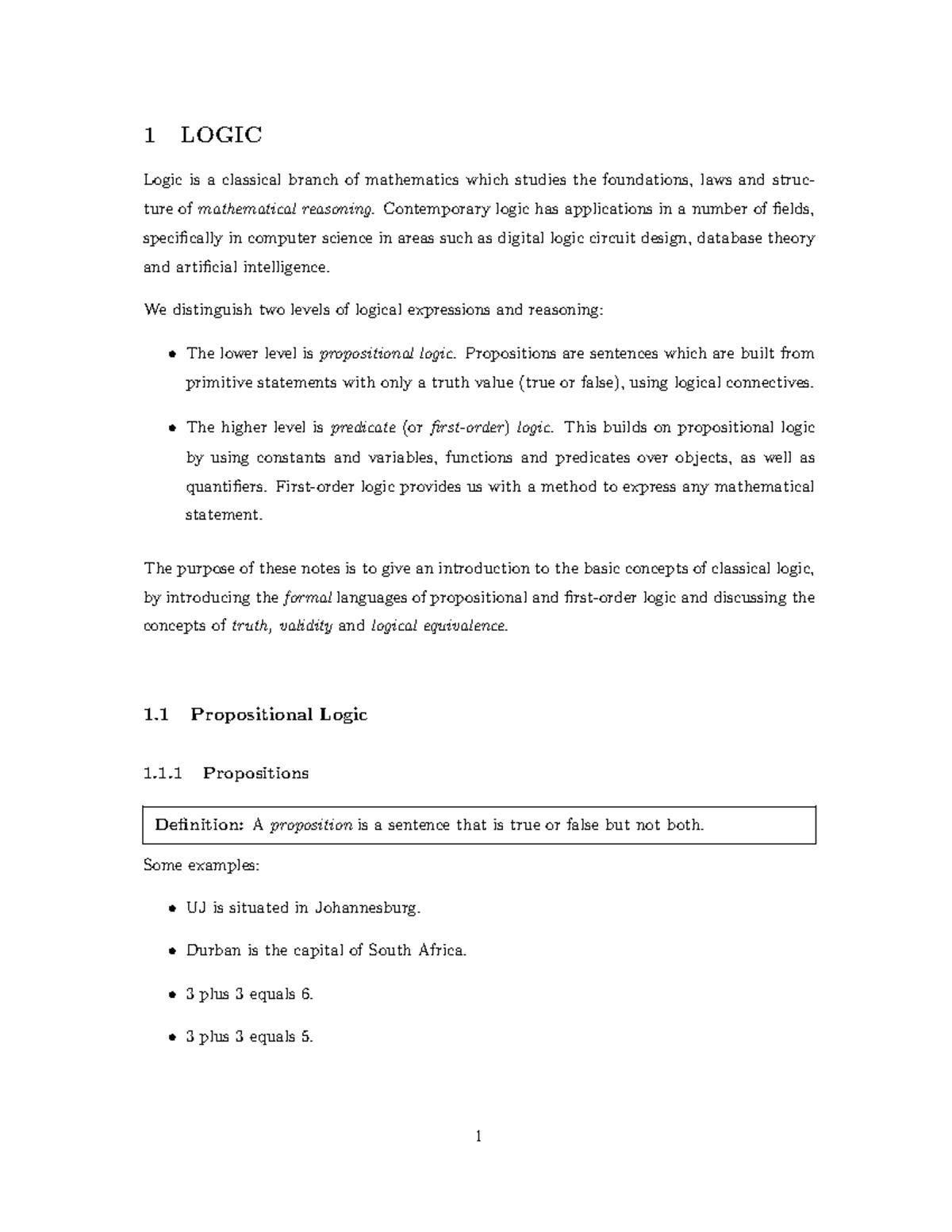 Logic Notes - MAT1A - 1 LOGIC Logic is a classical branch of ...