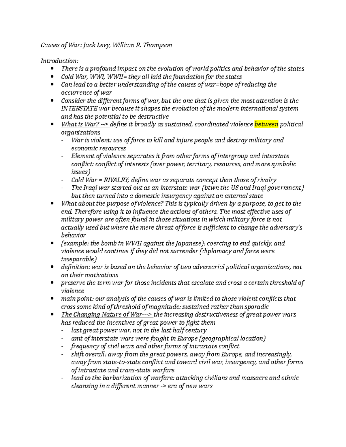 Causes of War (Levy and Thompson) - Causes of War: Jack Levy, William R ...