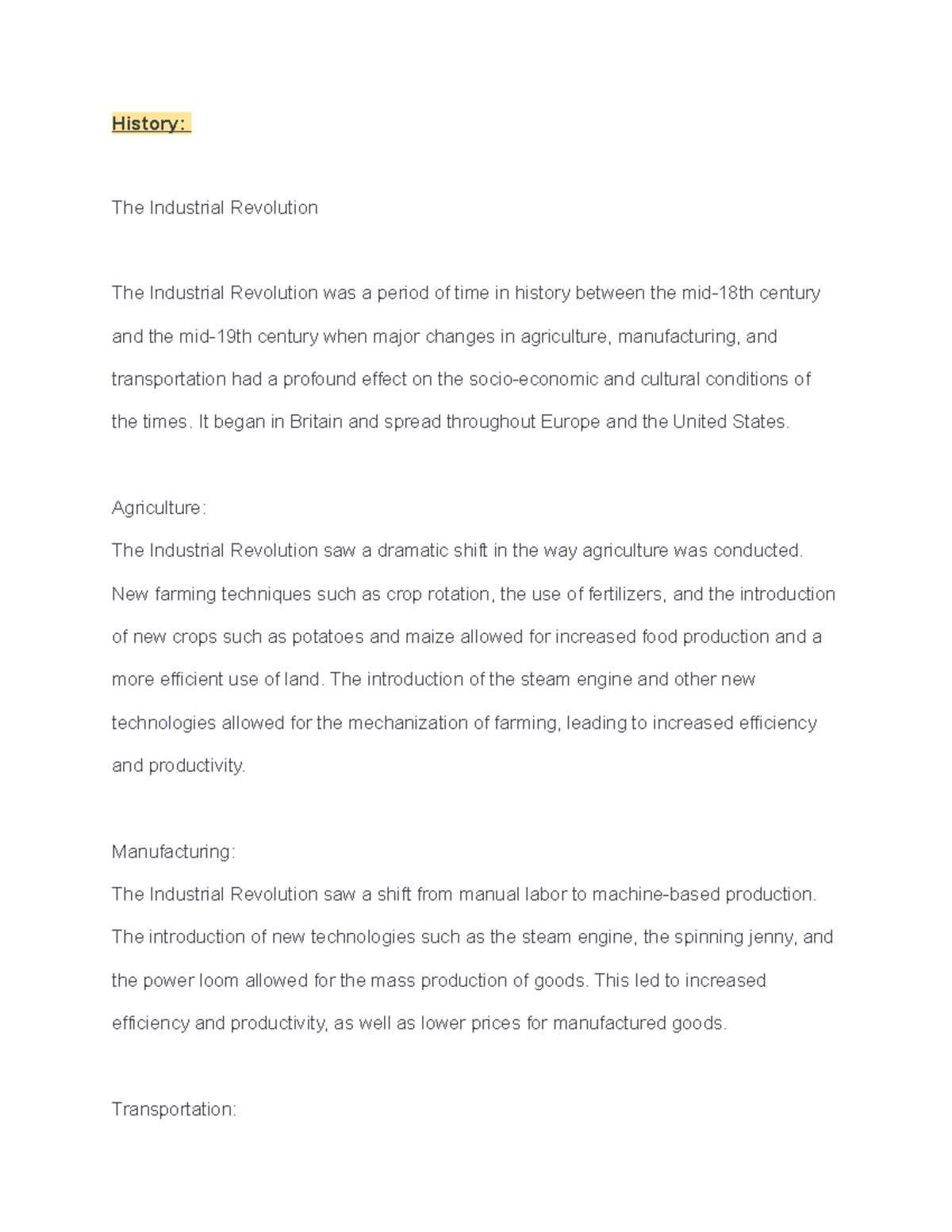 History Industrial Revolution - History: The Industrial Revolution The ...