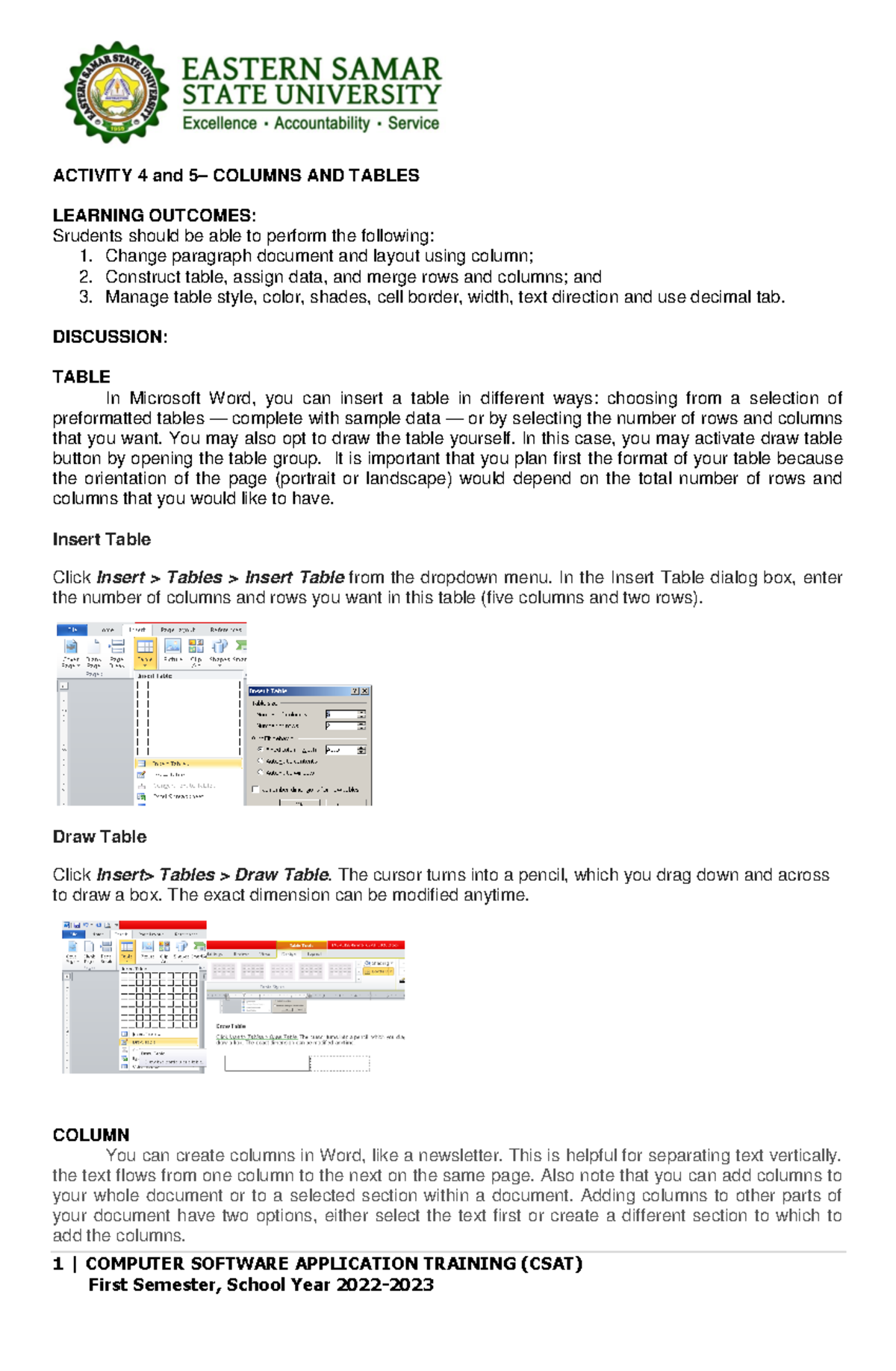 Activity-45 Thurs ALL WORD 22-23 - 1 | COMPUTER SOFTWARE APPLICATION TRAINING (CSAT) ACTIVITY 4 ...