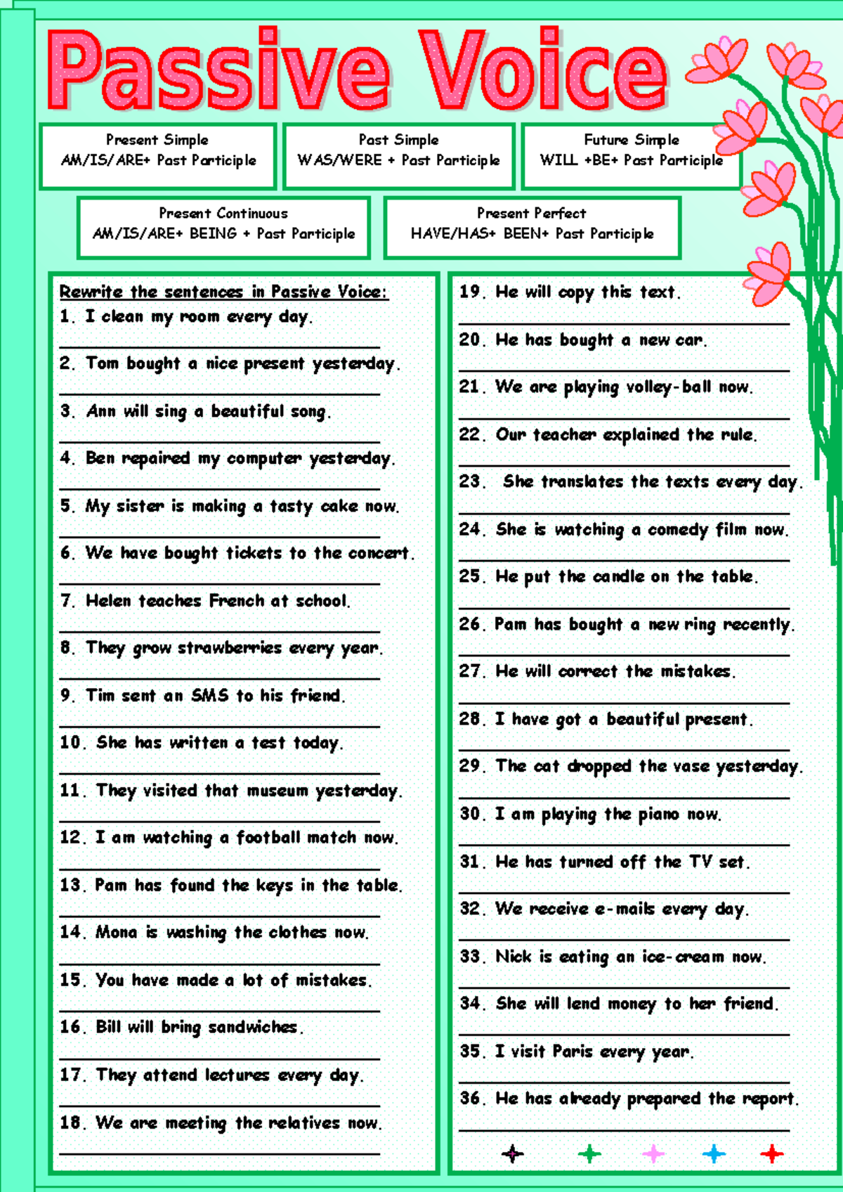 Passive Voice (Practice) - 19. He will copy this text ...