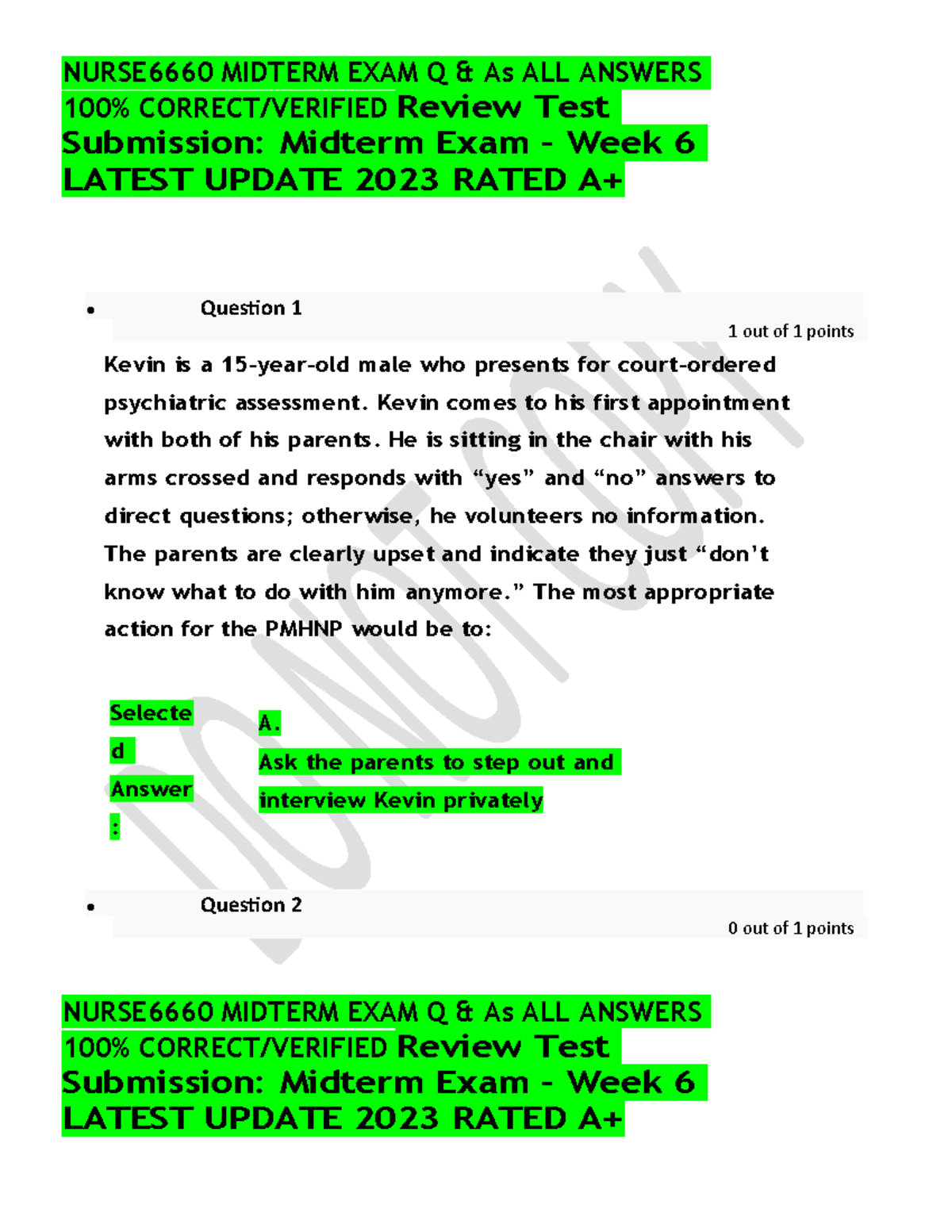 6660 midterm - • Question 1 1 out of 1 points • Question 2 0 out of 1 points 100% CORRECT ...