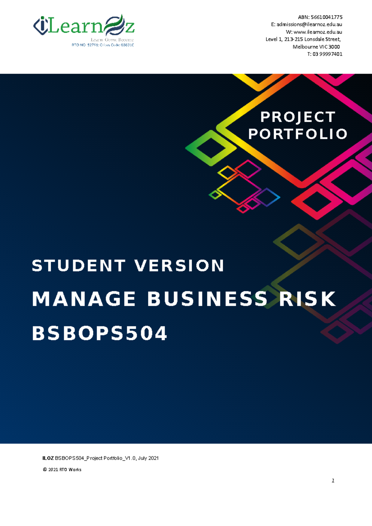 Bsbops 504 Project Portfolio v1.0 Oct 2021 - CSE1IS - LaTrobe - Studocu