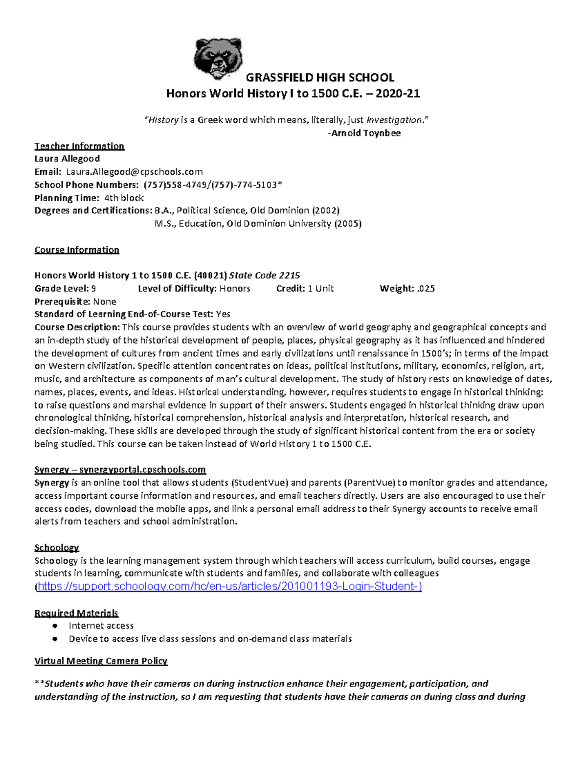 Kami Export - Honors World I Syllabus 20-21 - GRASSFIELD HIGH SCHOOL ...