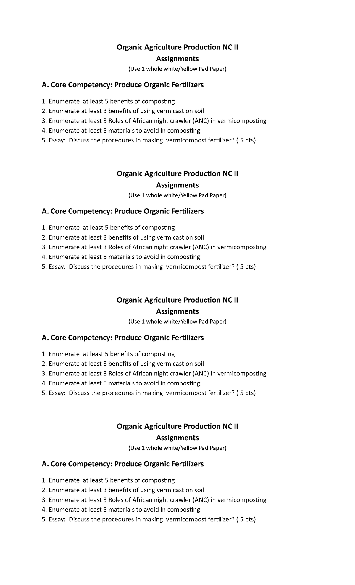 OAP NC II Assignments 2 - Organic Agriculture Production NC II ...
