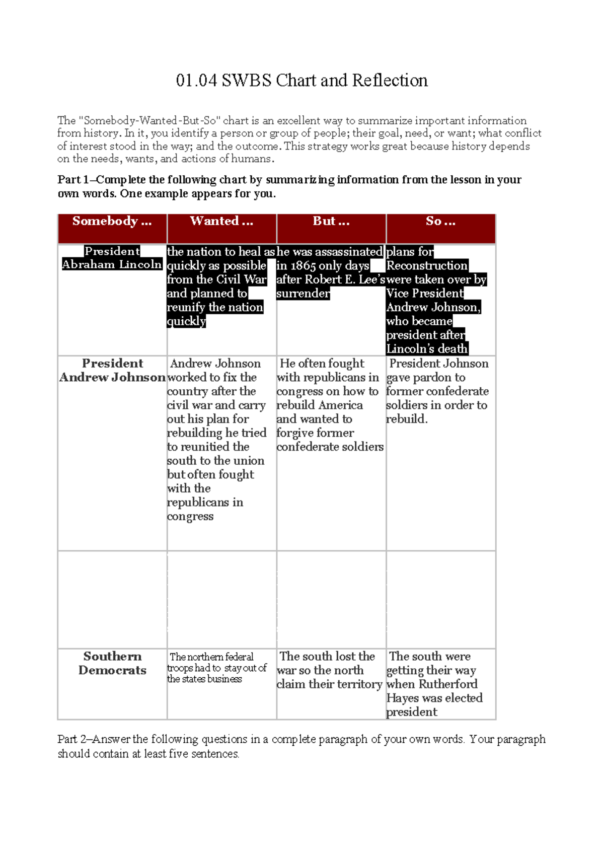 0104 sswbs chart and reflection - 01 SWBS Chart and Reflection The ...