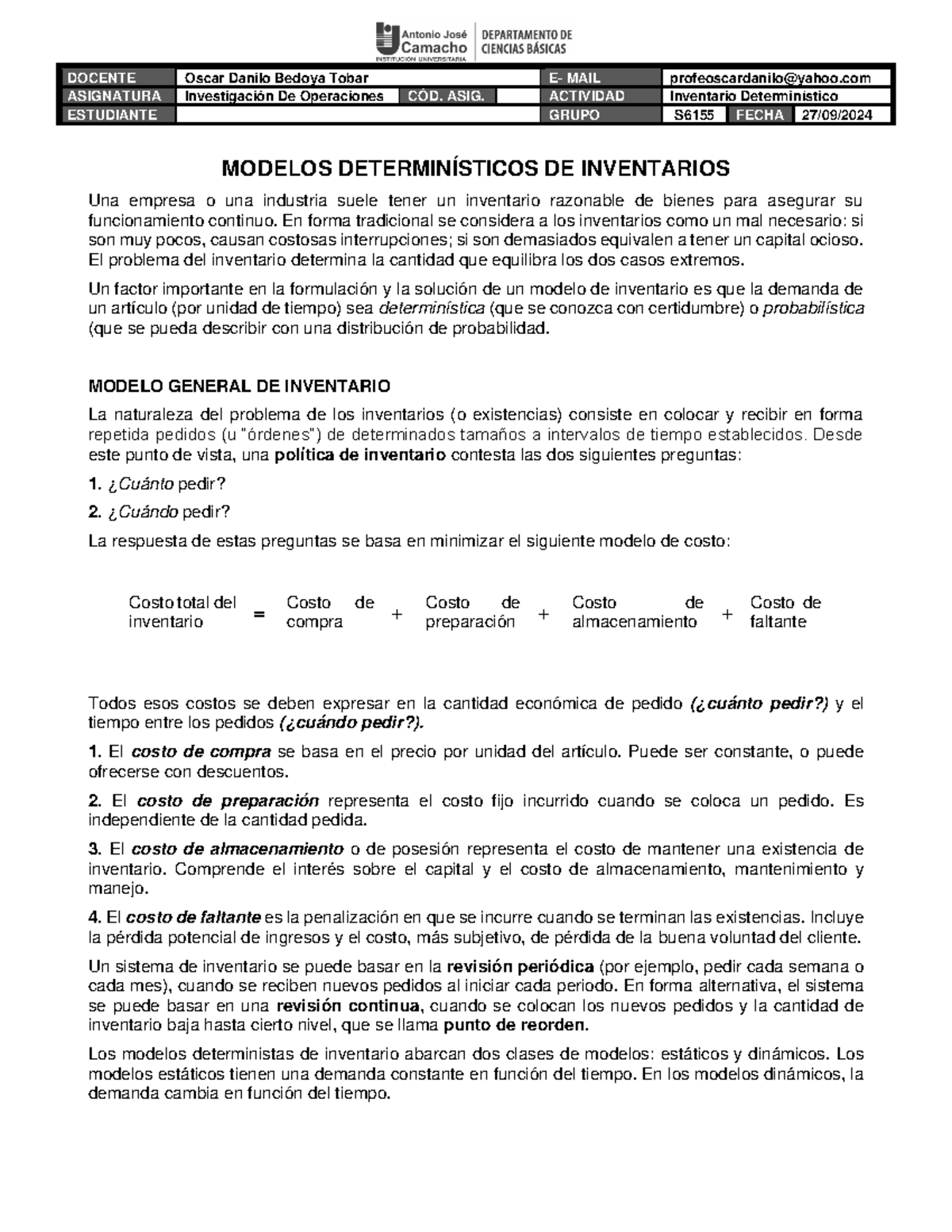 Inventario Deterministico - DOCENTE Oscar Danilo Bedoya Tobar E- MAIL ...