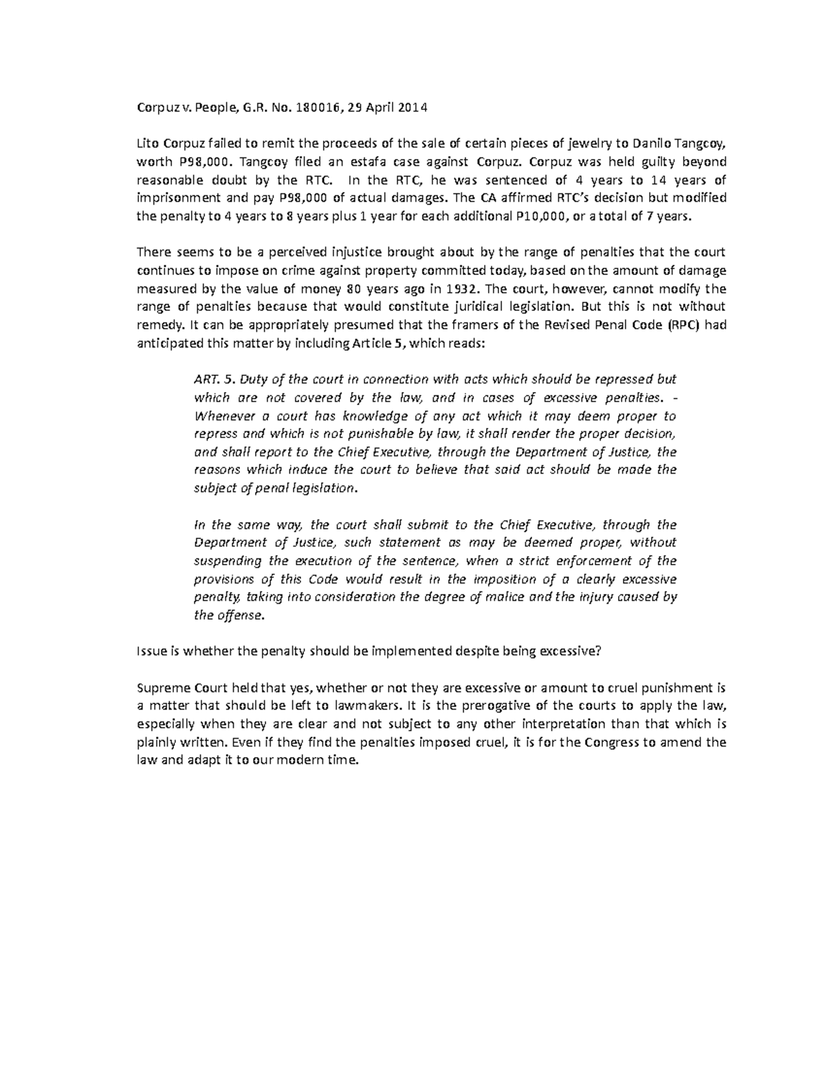 Corpuz v. People - Case Digest - Corpuz v. People, G. No. 180016, 29 ...