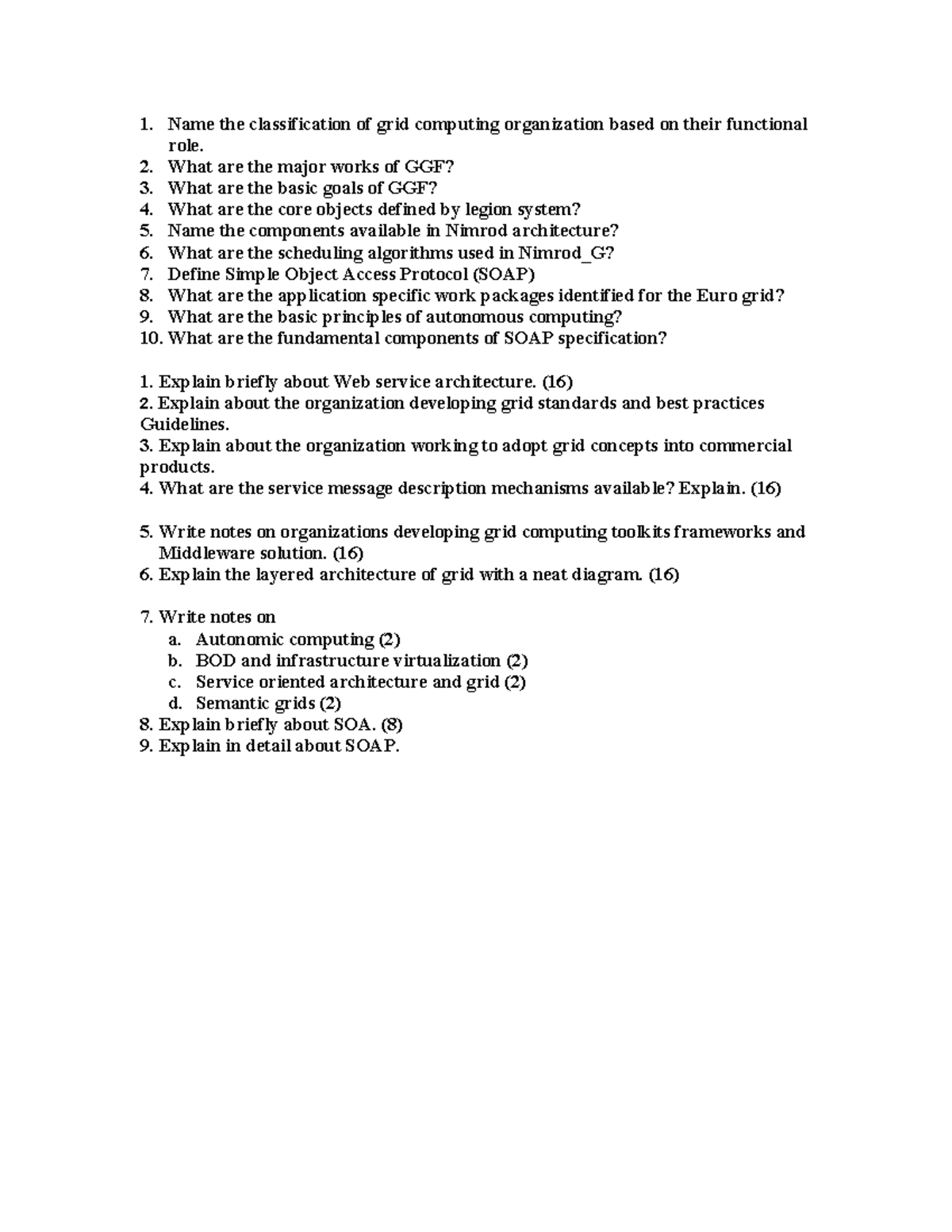 Important Questions - Grid Computing - 1. Name the classification of ...