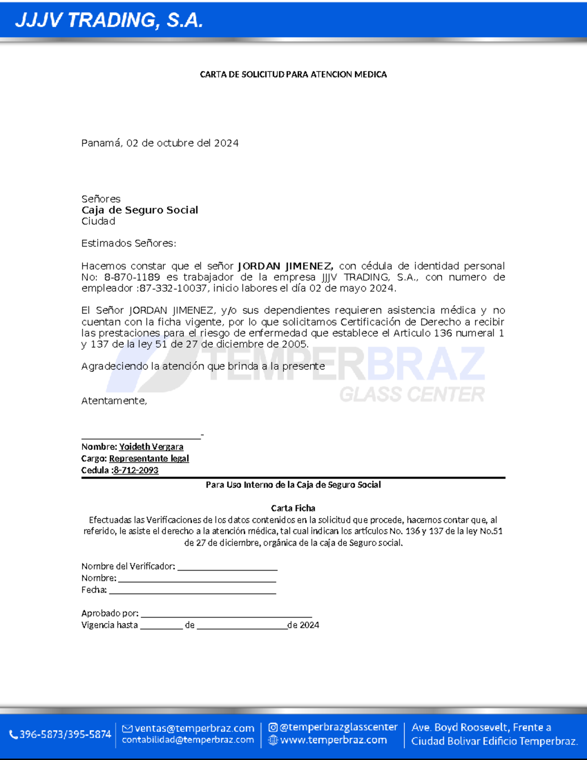Formato Carta Ficha - muy utilizada en panama - CARTA DE SOLICITUD PARA ...