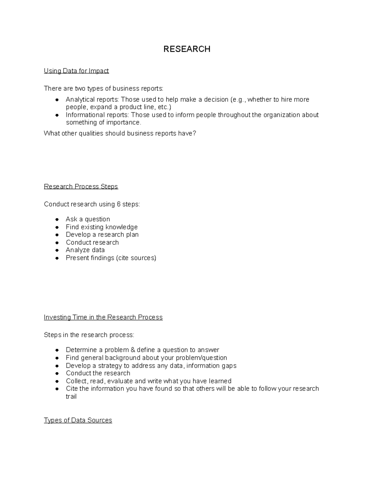 Business Communications Notes #7 - RESEARCH Using Data for Impact There ...