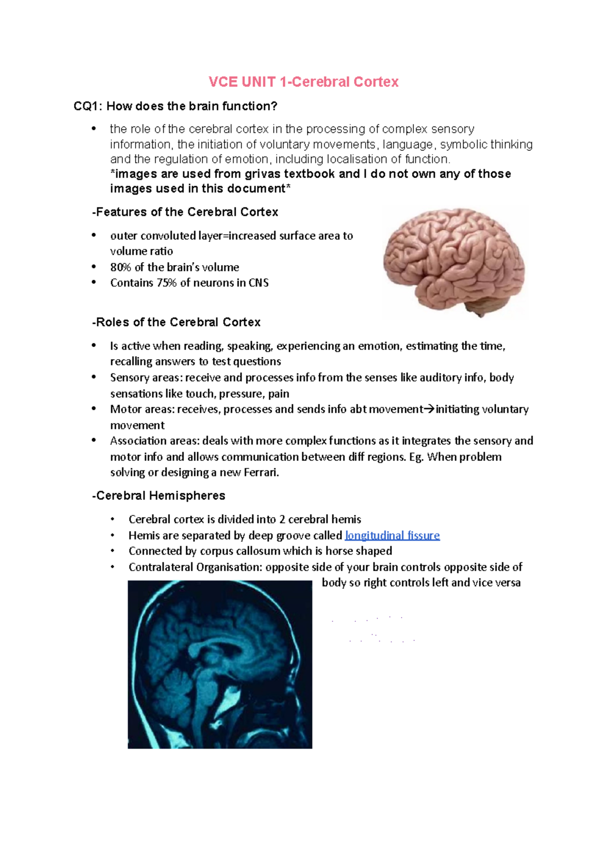 Role of the brain unit 1-week 5 summary - Studocu