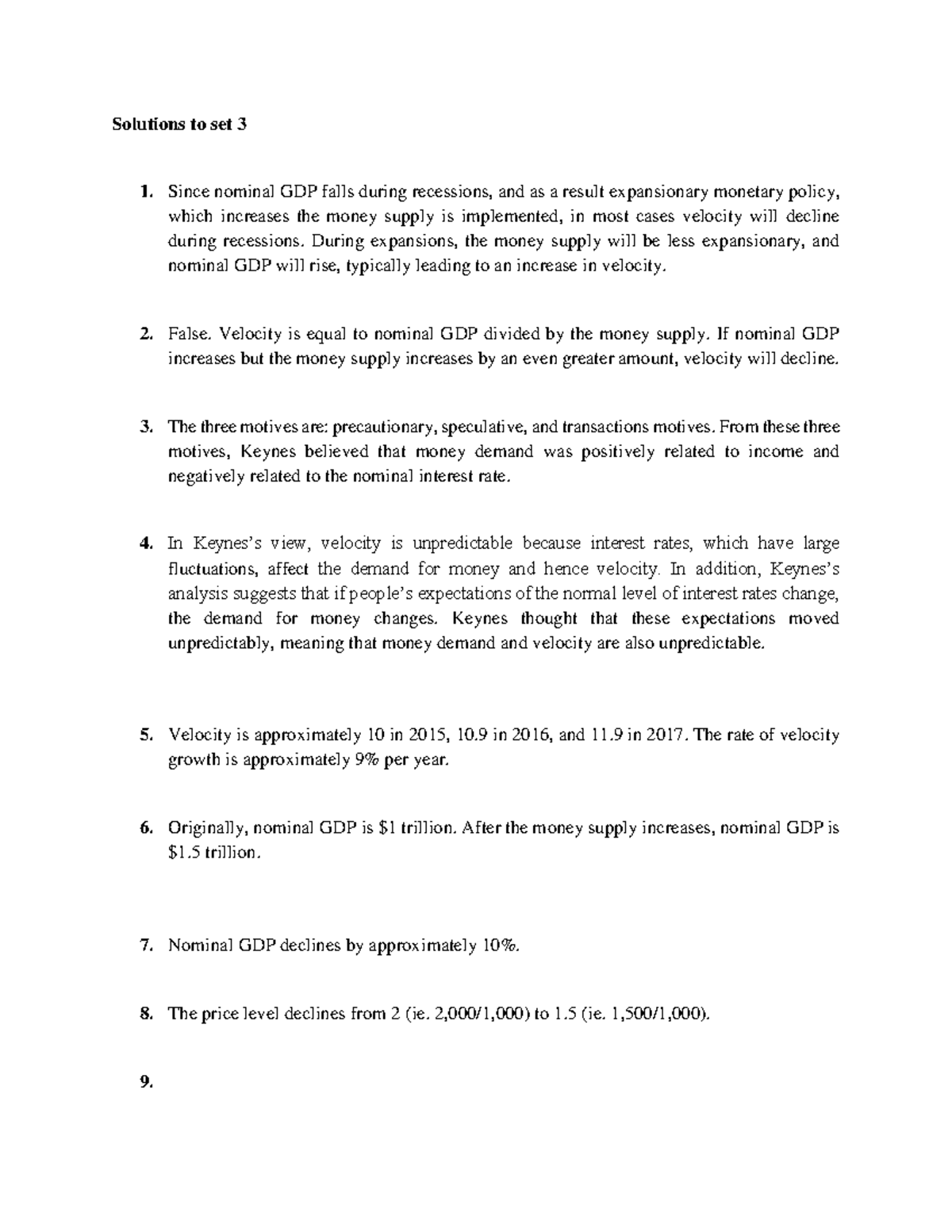 Solutions to set 3 - exams - Solutions to set 3 Since nominal GDP falls ...