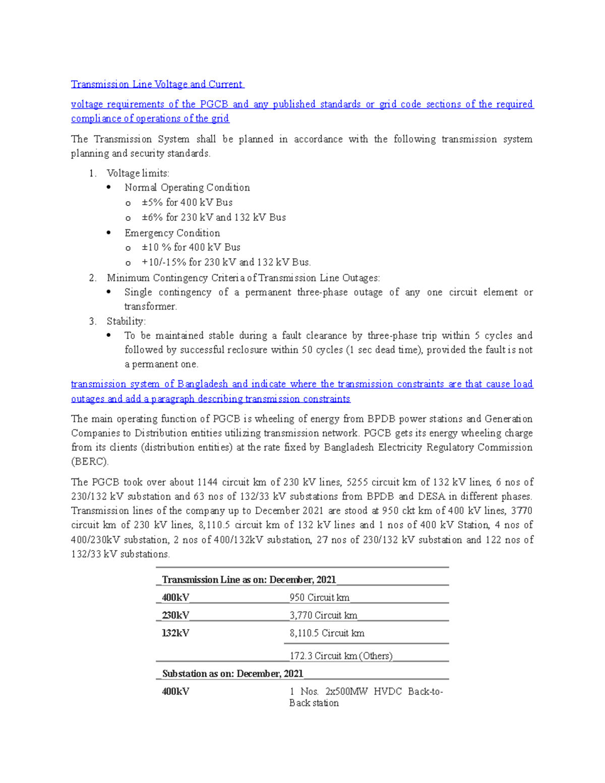 Transmission Line Voltage and Current - 1. Voltage limits: Normal ...