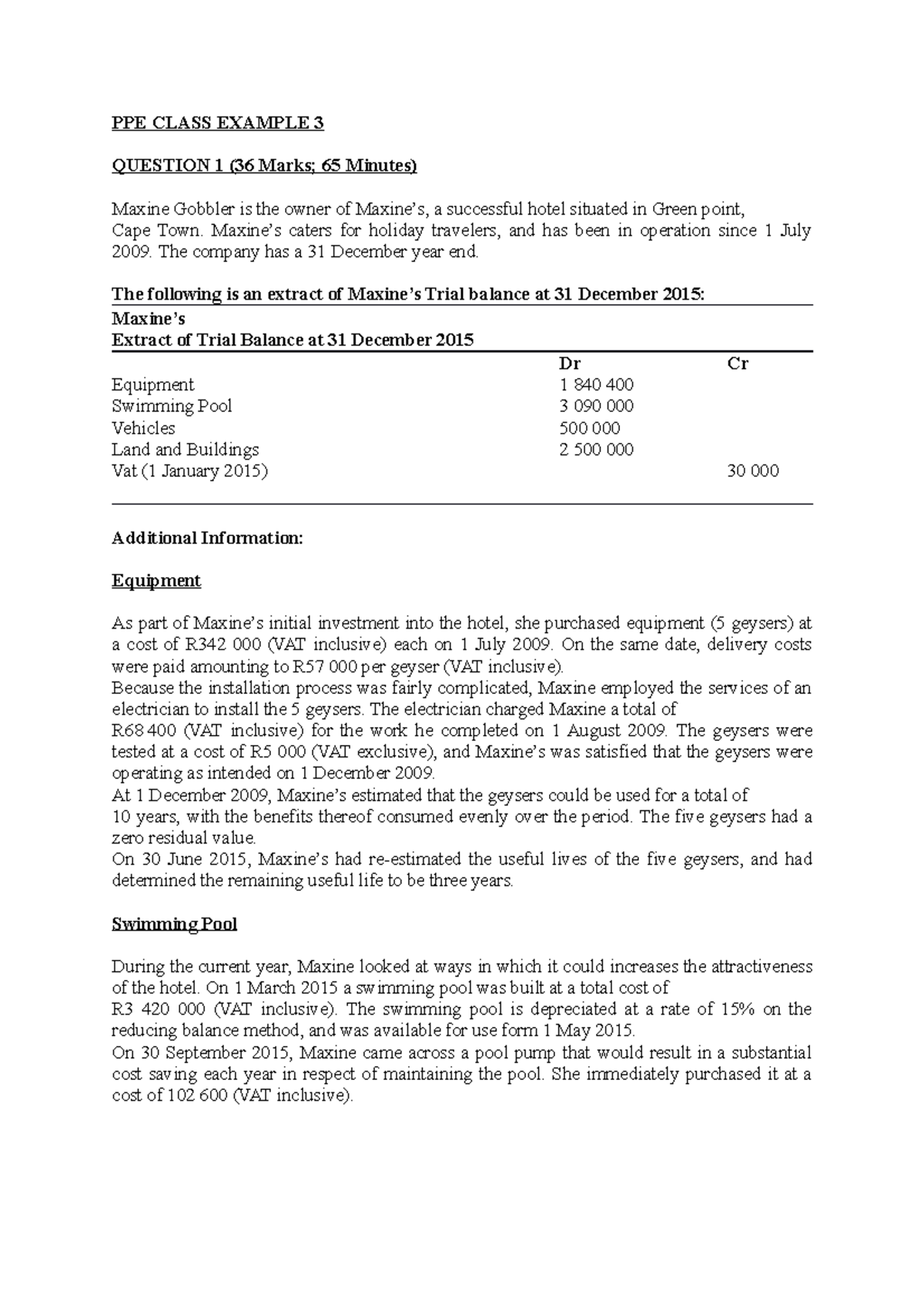 PPE Class Example 3 - NOTES - PPE CLASS EXAMPLE 3 QUESTION 1 (36 Marks ...