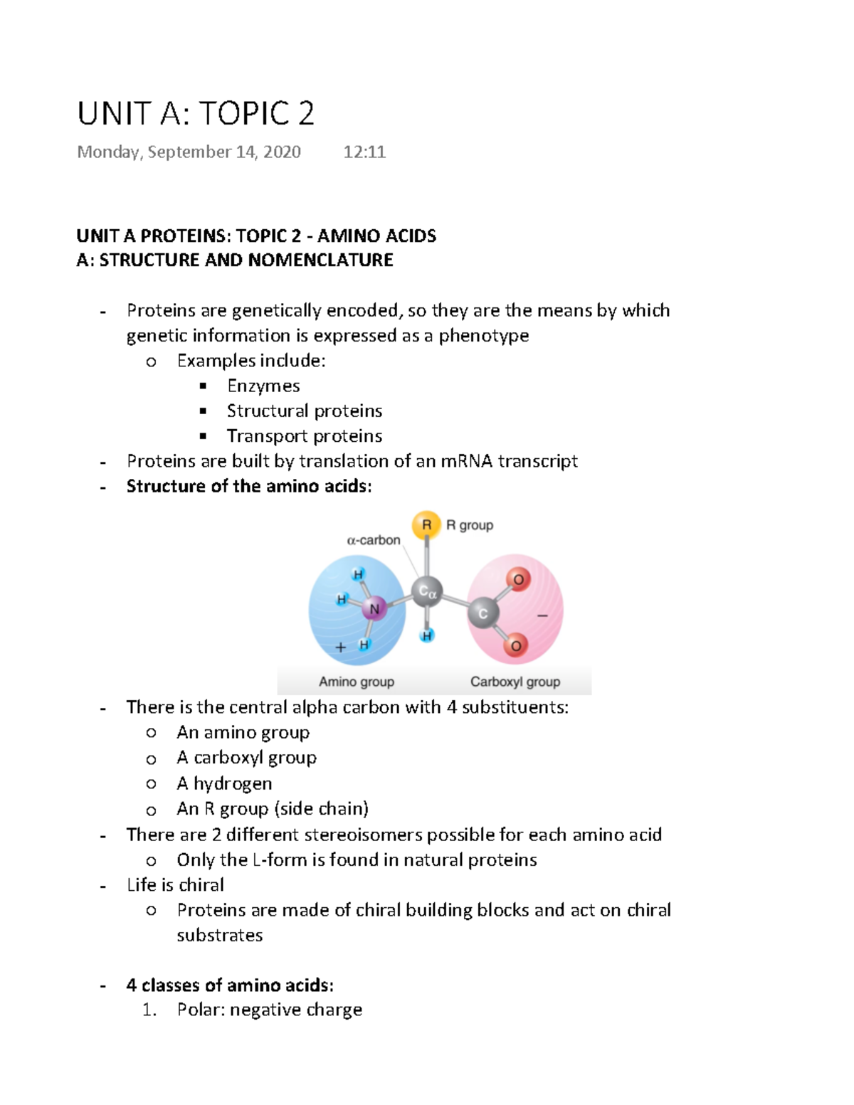 UNIT A Topic 2 - Lecture notes lecture 2 - UNIT A PROTEINS: TOPIC 2 ...