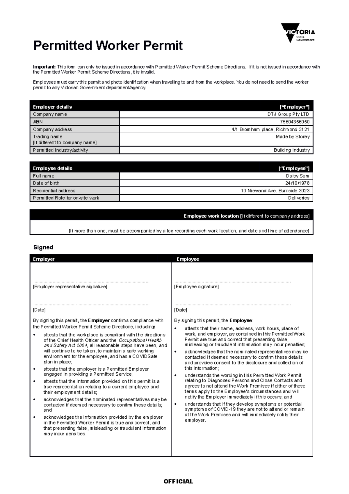 Permitted Worker Permit form - Final 10092020 - Permitted Worker Permit ...