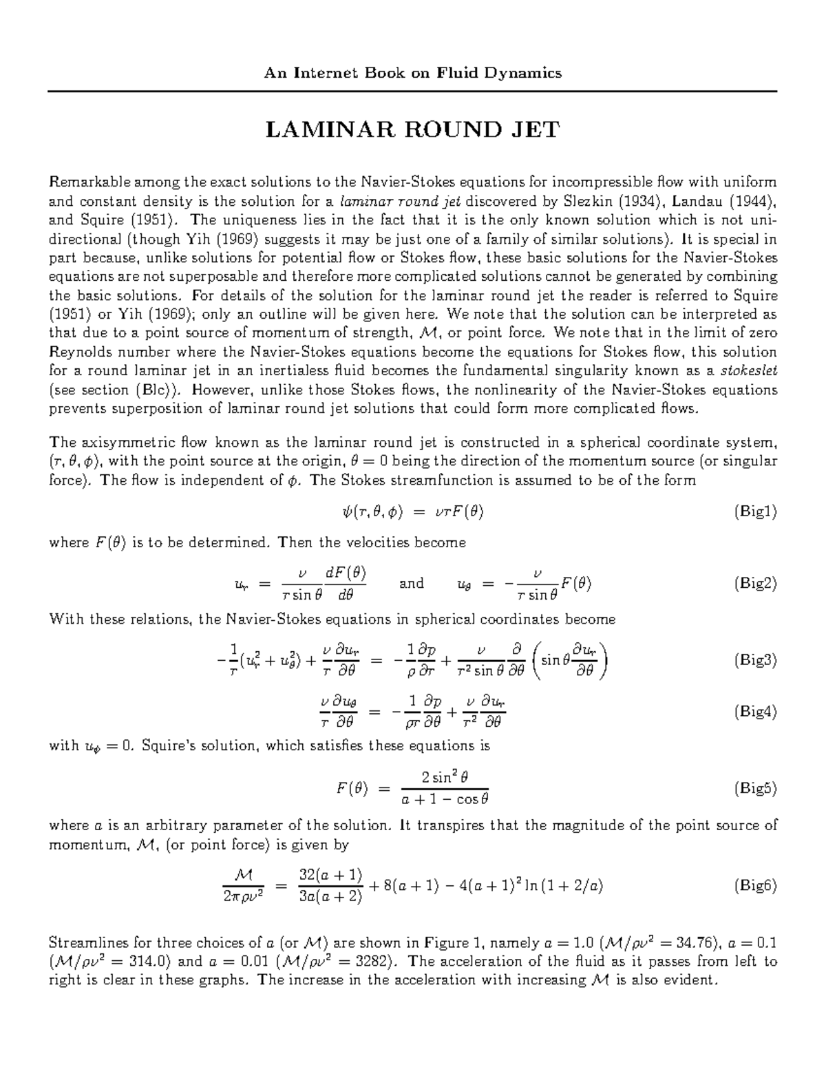 Round laminar jet - An Internet Book on Fluid Dynamics LAMINAR ROUND ...
