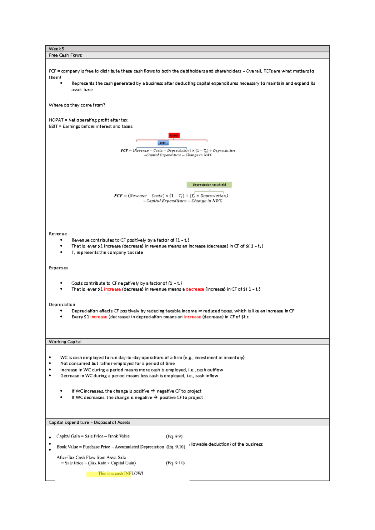 5 - fcf - notes - Week 5 Free Cash Flows FCF = company is free to ...