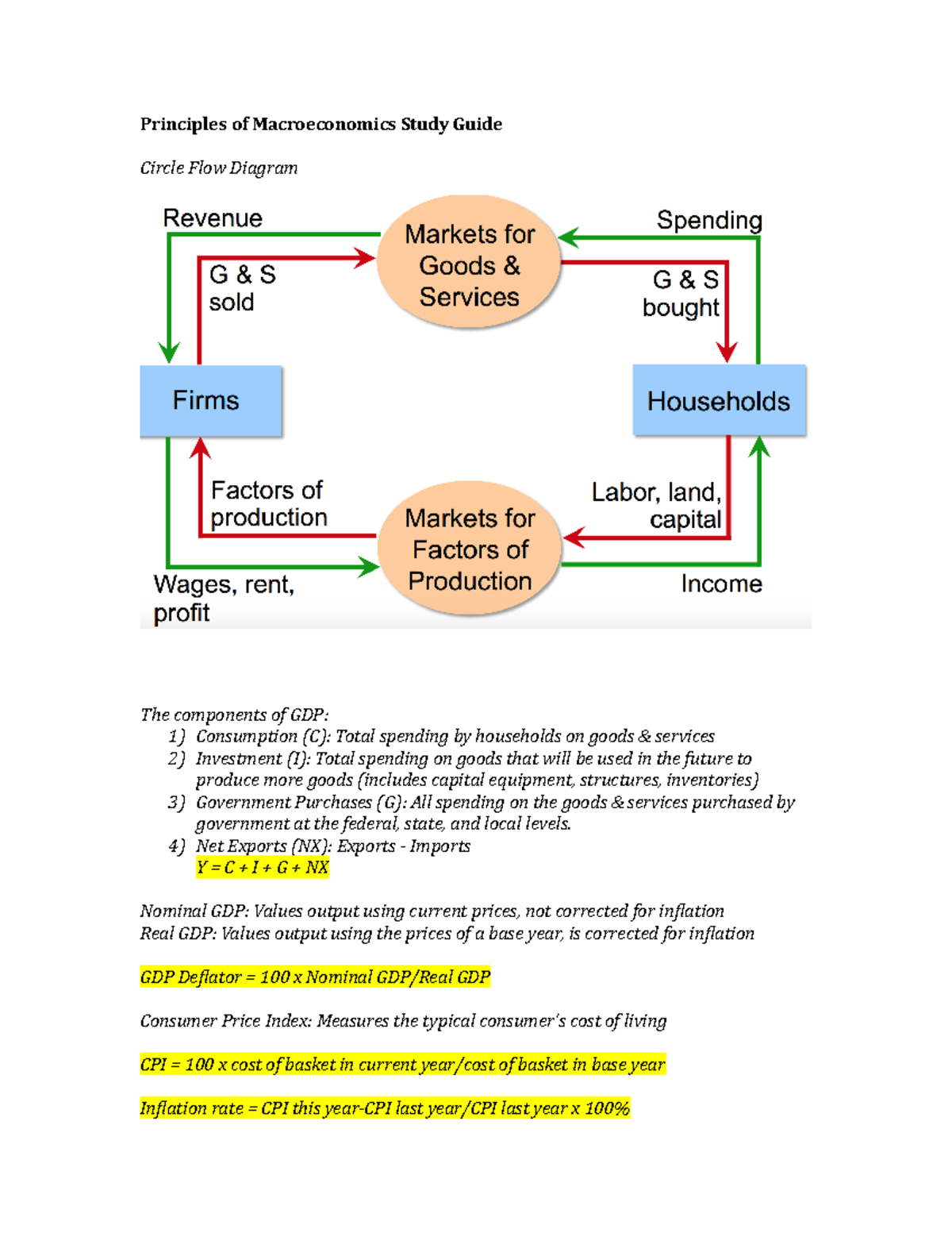 Macro Review - Principles of Macroeconomics Study Guide Circle Flow ...