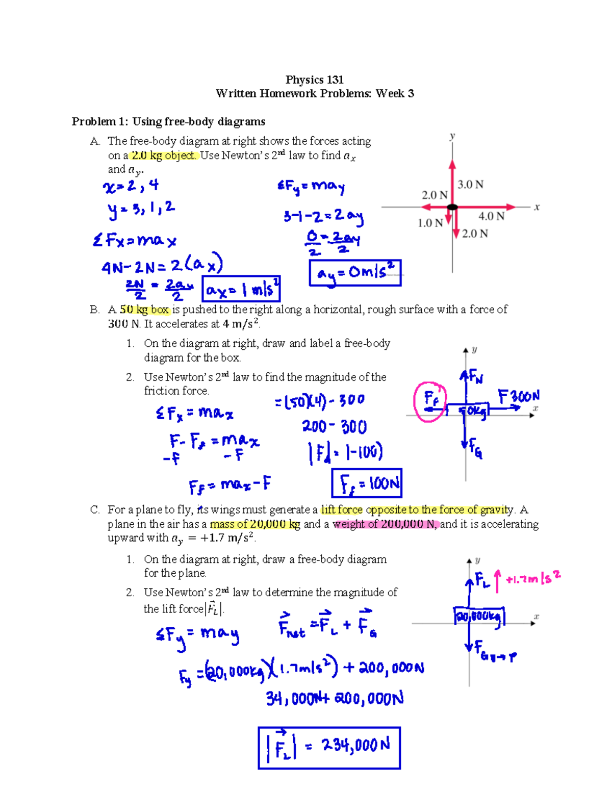 Week3 Newtons Laws Written Problems - Physics 131 Written Homework ...