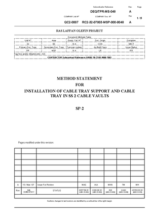 Method Statement For Installation of Cable Trays, Ladders and ...