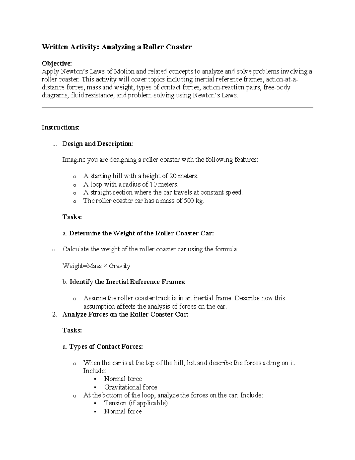 Written-Activity - Written Activity: Analyzing a Roller Coaster ...