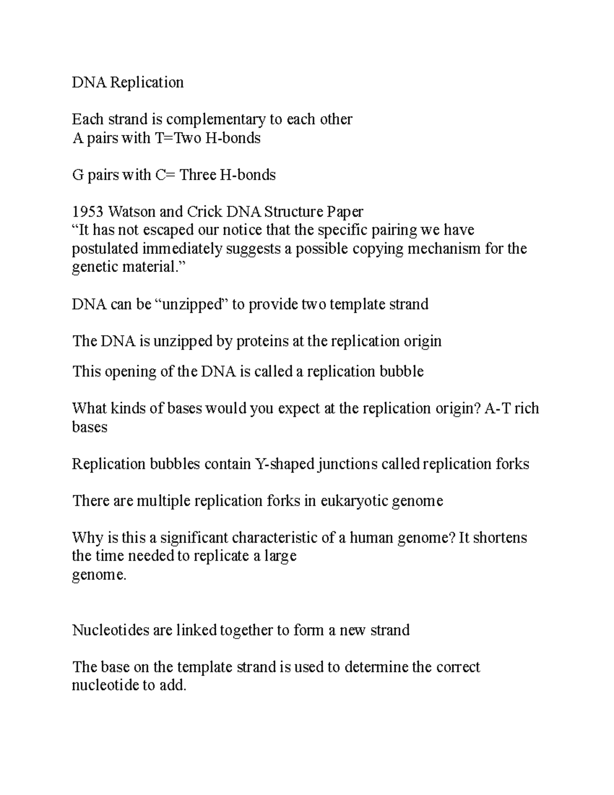 DNA Replication - DNA Replication Each strand is complementary to each ...