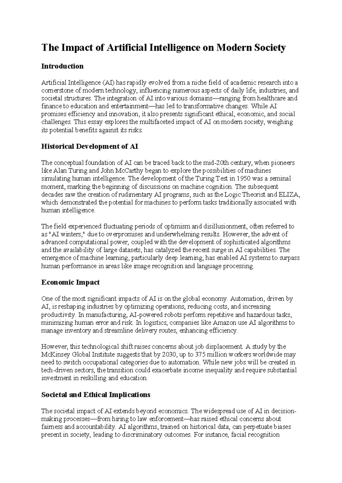 The Impact of Artificial Intelligence on Modern Society - The Impact of ...