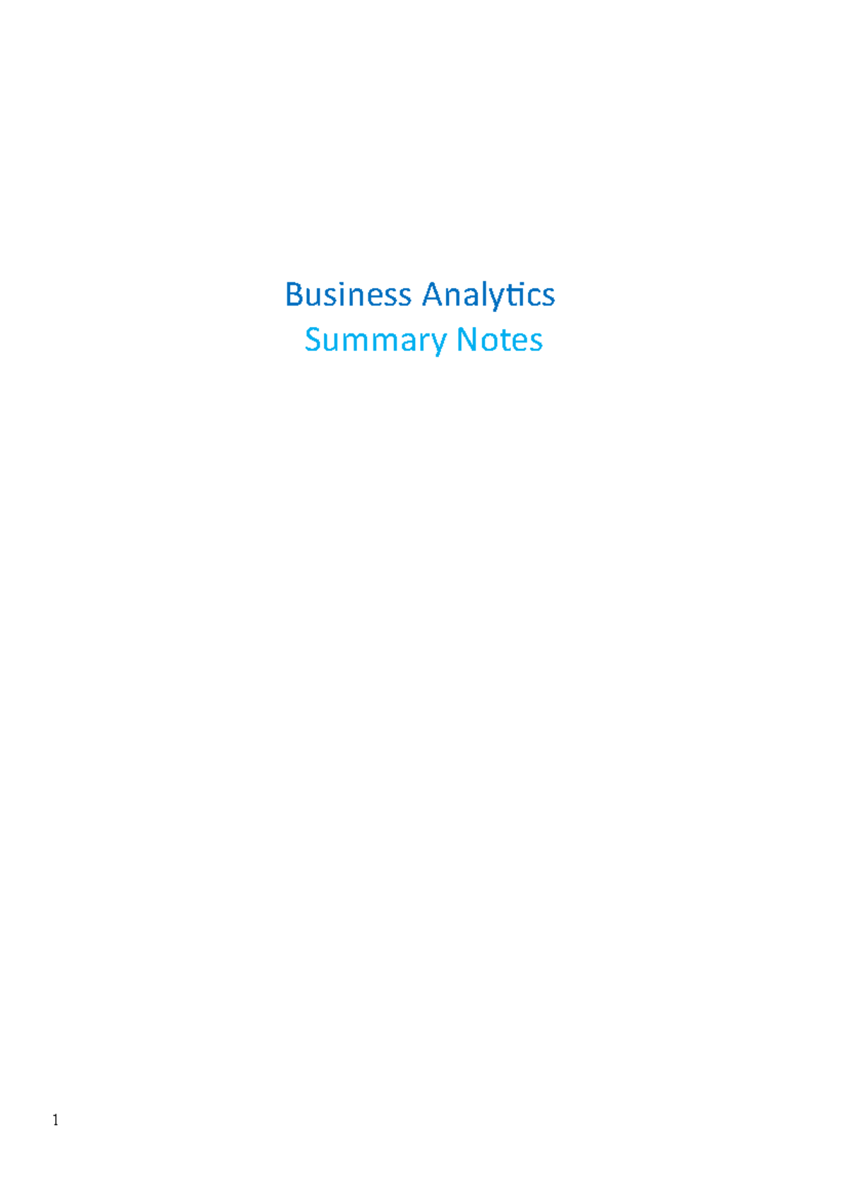 Business analytics summary notes - Business Analytics Summary Notes ...