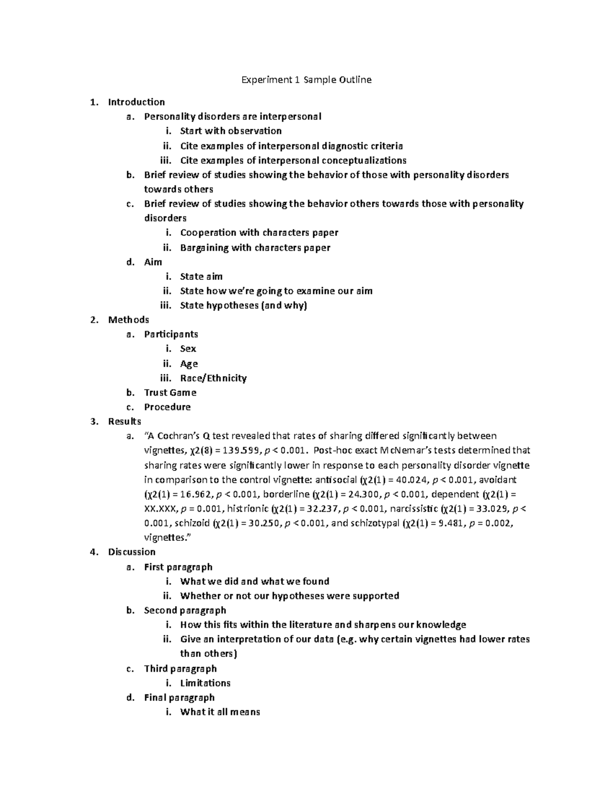 Experiment 1 - Sample Outline with statistics - Experiment 1 Sample ...