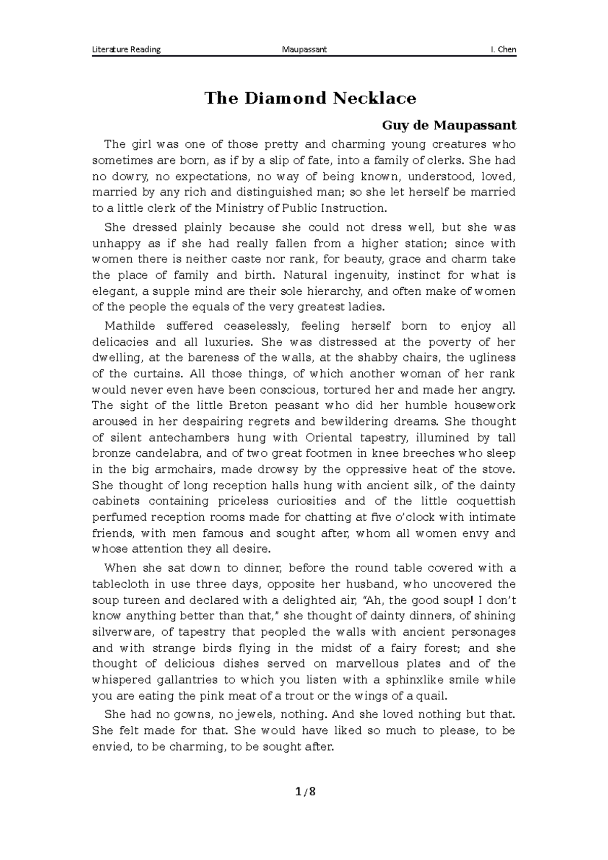 The Diamond Necklace - NO - The Diamond Necklace Guy de Maupassant The ...