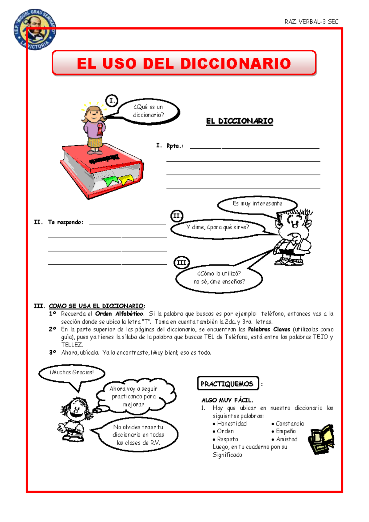 USO DEL Diccionario 3 SEC - RAZ. VERBAL- 3 SEC EL USO DEL DICCIONARIO ...