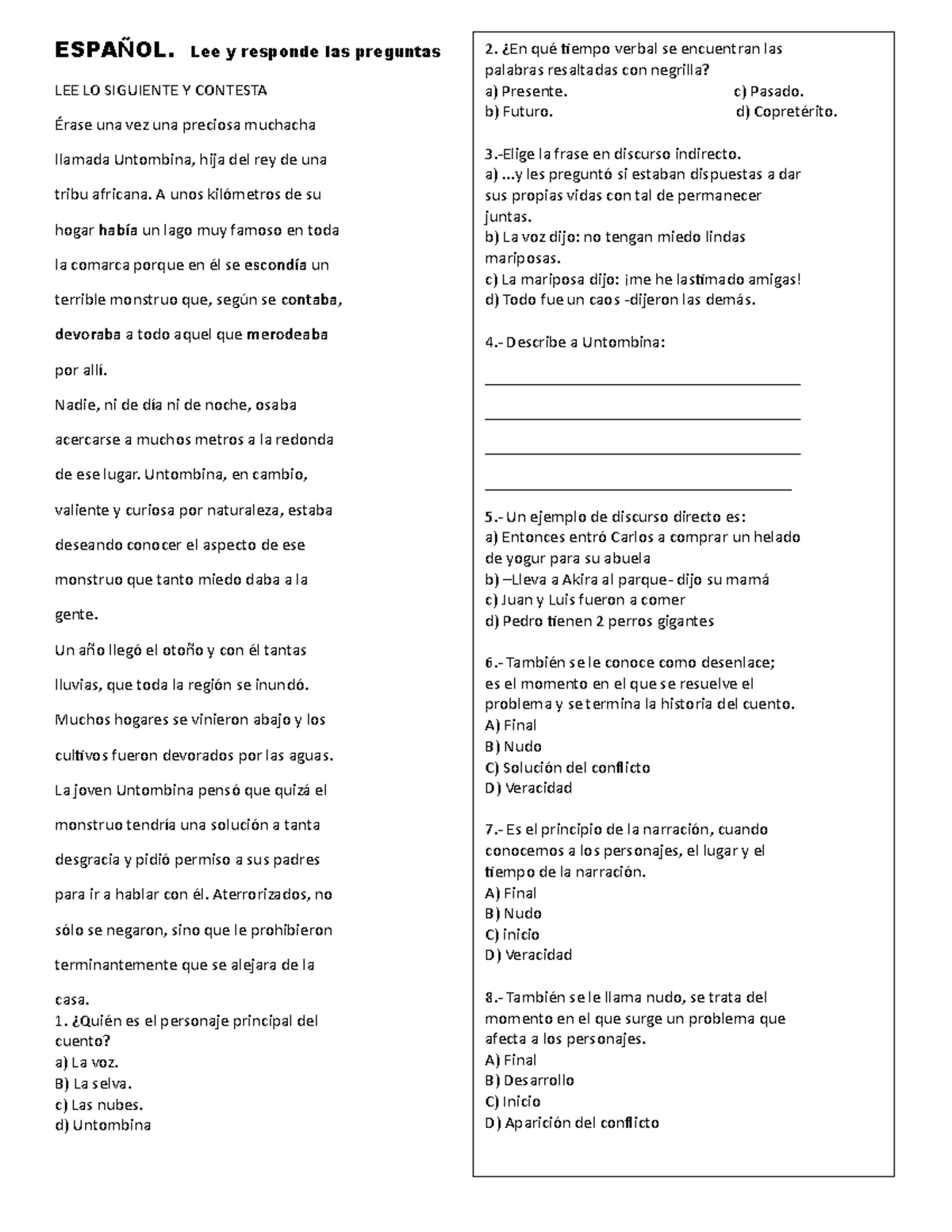 Tarea semana 37 - ESPAÑOL. Lee y responde las preguntas LEE LO ...