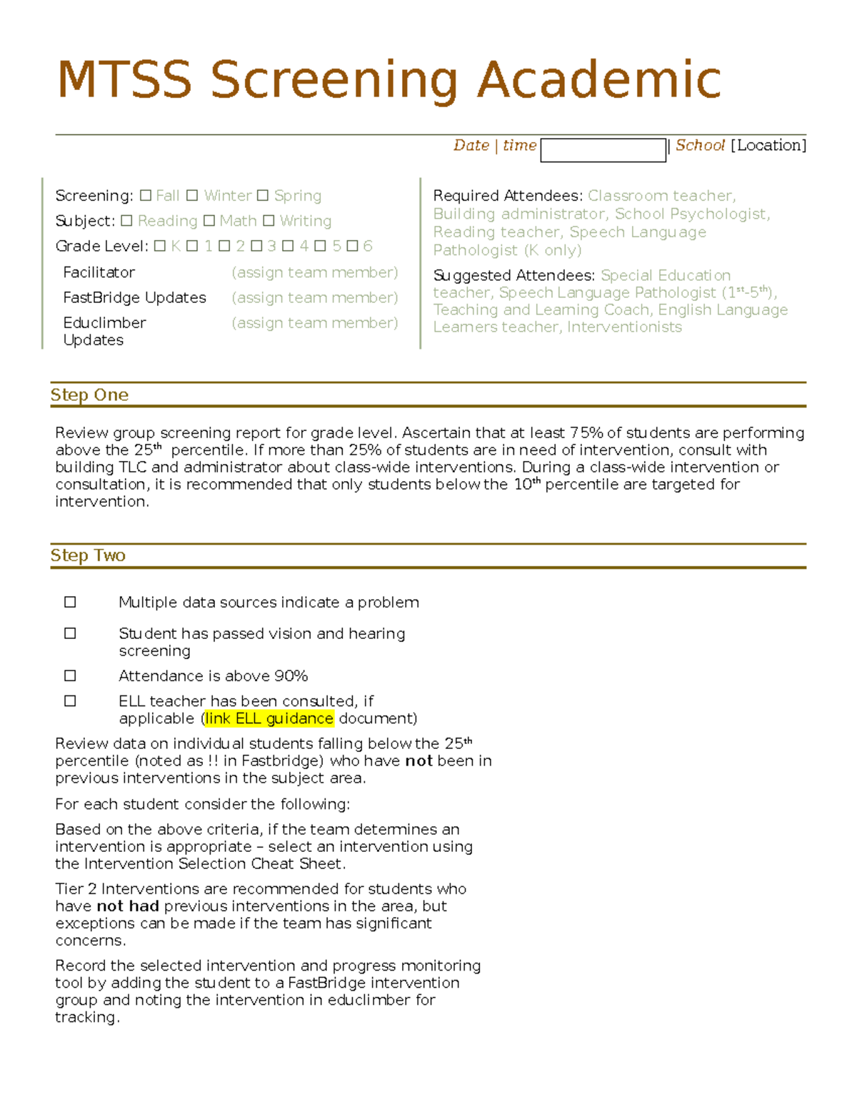 MTSS Screening Academic Agenda - MTSS Screening Academic Date | time ...