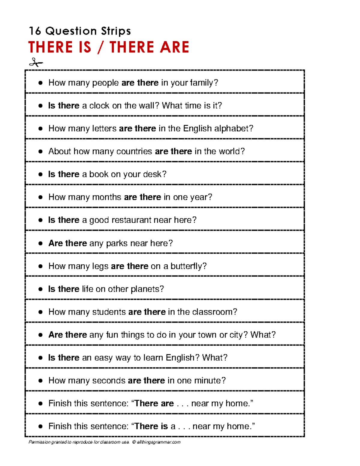 Atg-16qs-there is-there are - 16 Question Strips THERE IS / THERE ARE ...