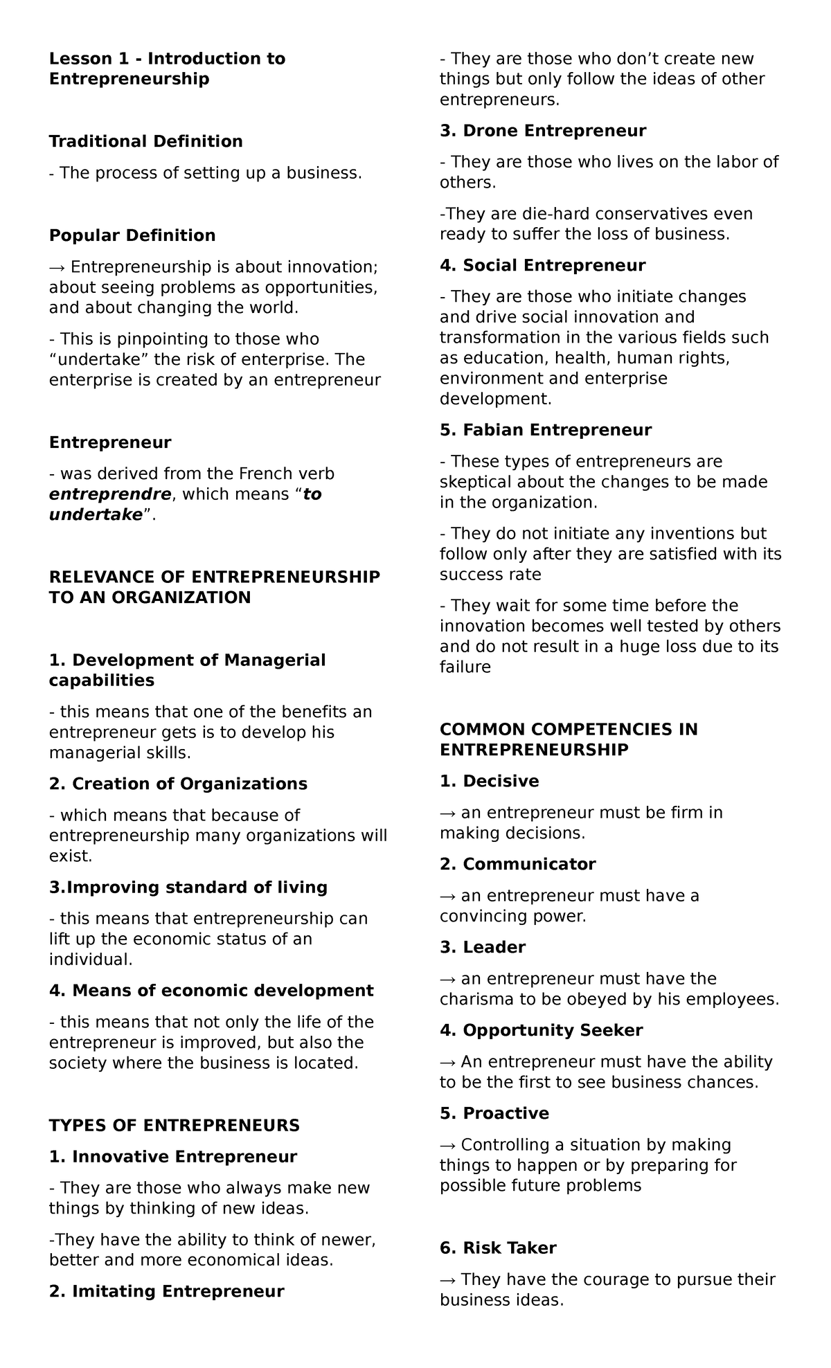 Entrep Notes Lesson 1-5 10-06-23 - Lesson 1 - Introduction to ...