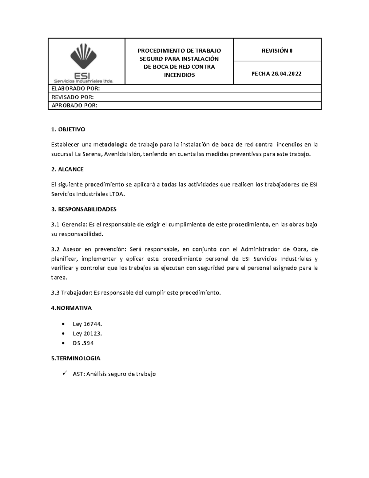 PTS BOCA DE RED DE Incendios - PROCEDIMIENTO DE TRABAJO SEGURO PARA ...