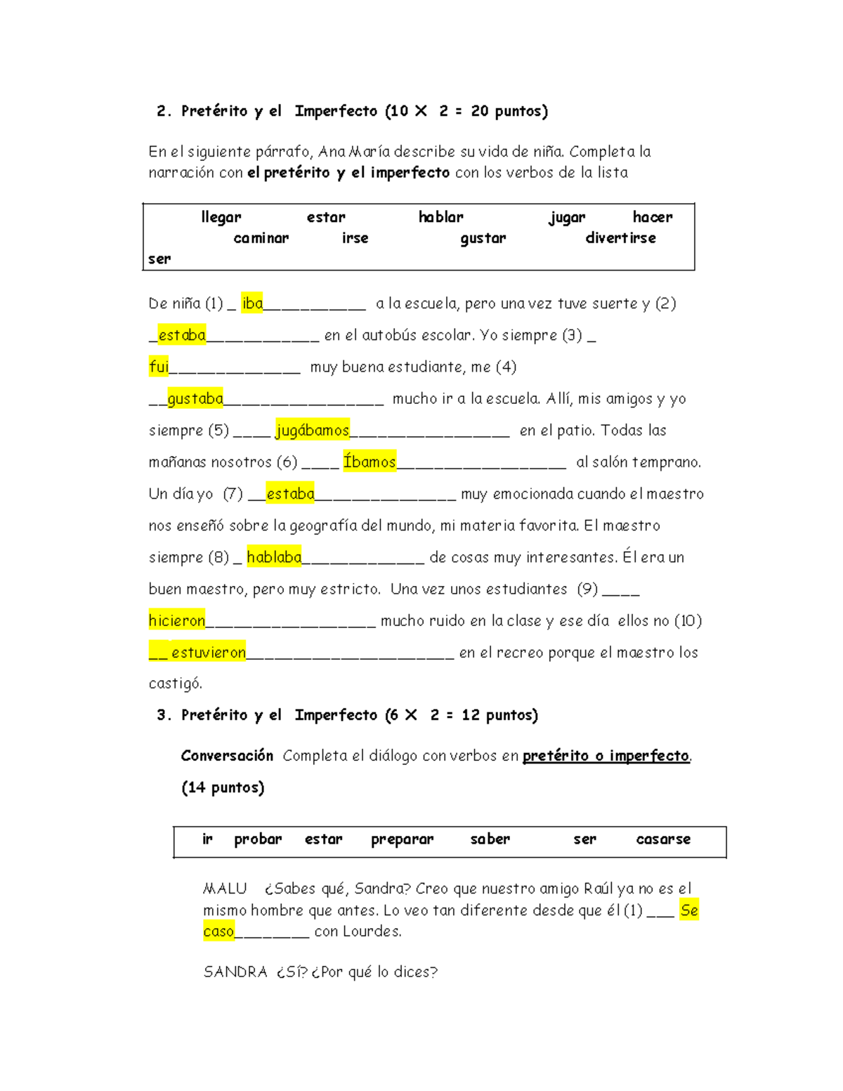 Ejercicios Pretérito y el Imperfecto edited - Pretérito y el Imperfecto ...