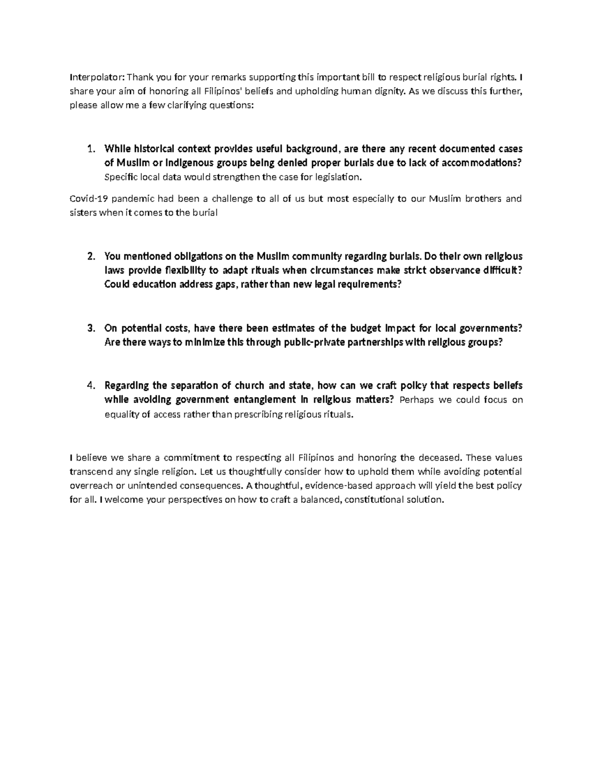 Muslim religious burial rights - Interpolator: Thank you for your ...