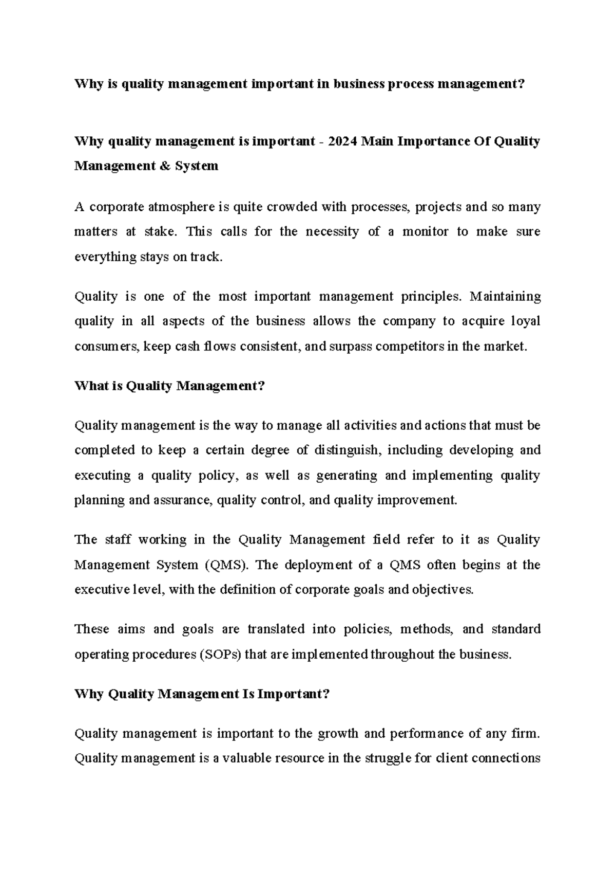 Why is quality management important in business process management ...