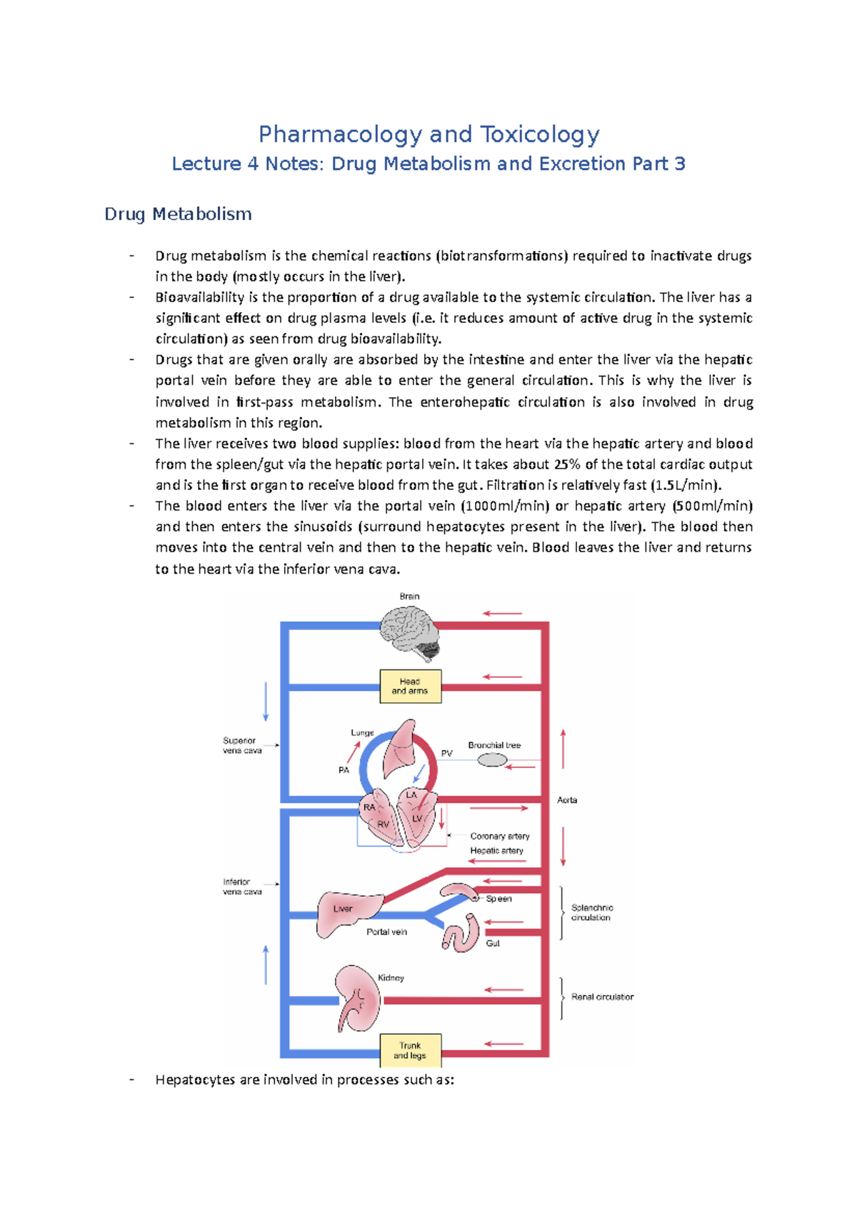 Lecture 4 Notes (Drug Metabolism and Excretion Part 3) - Pharmacology ...