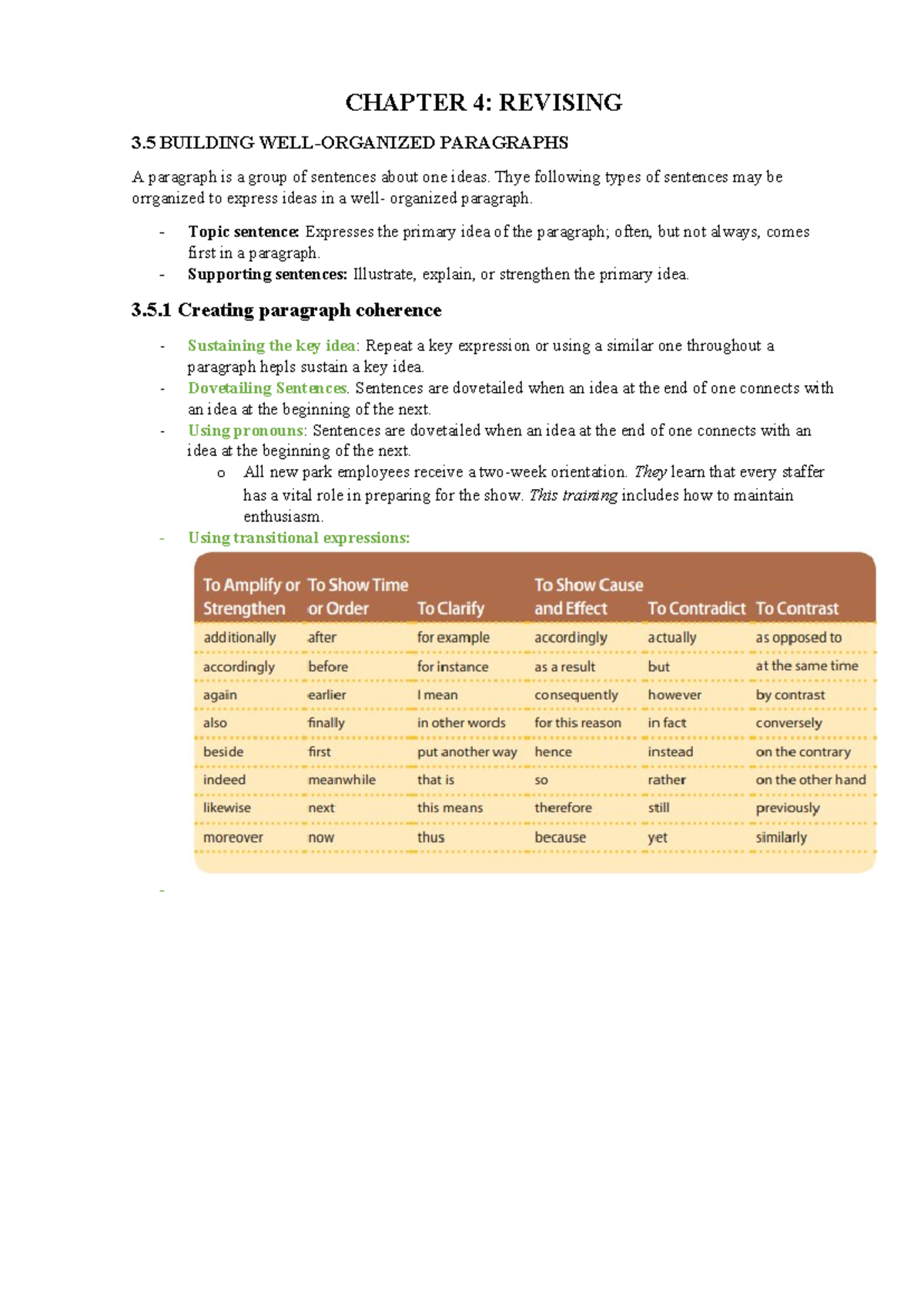 Chapter 3 - note - CHAPTER 4: REVISING 3 BUILDING WELL-ORGANIZED PARAGRAPHS A paragraph is a ...
