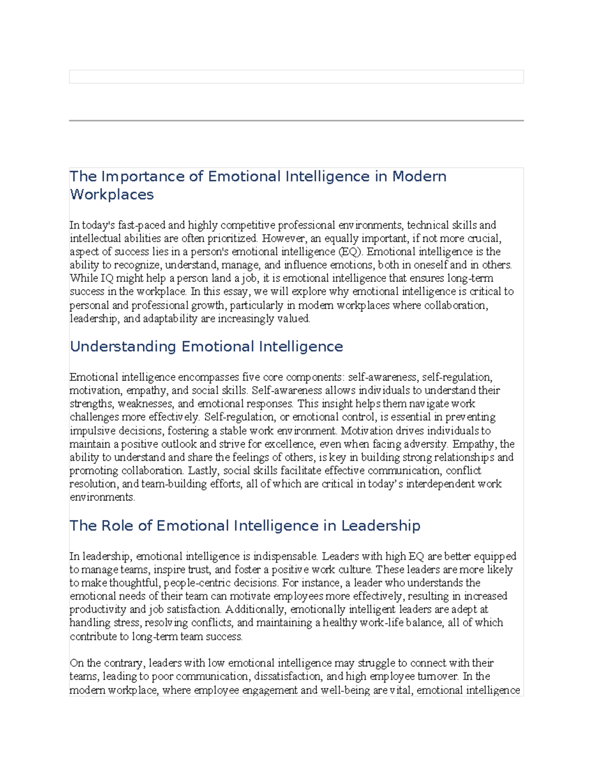 Document_Essays - The Importance of Emotional Intelligence in Modern ...