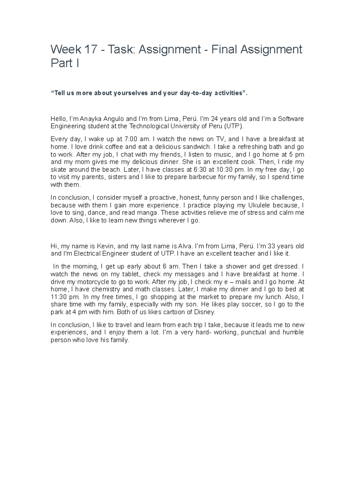 Proyecto DE Inglés Part1 - Week 17 - Task: Assignment - Final Assignment Part I “Tell us more ...