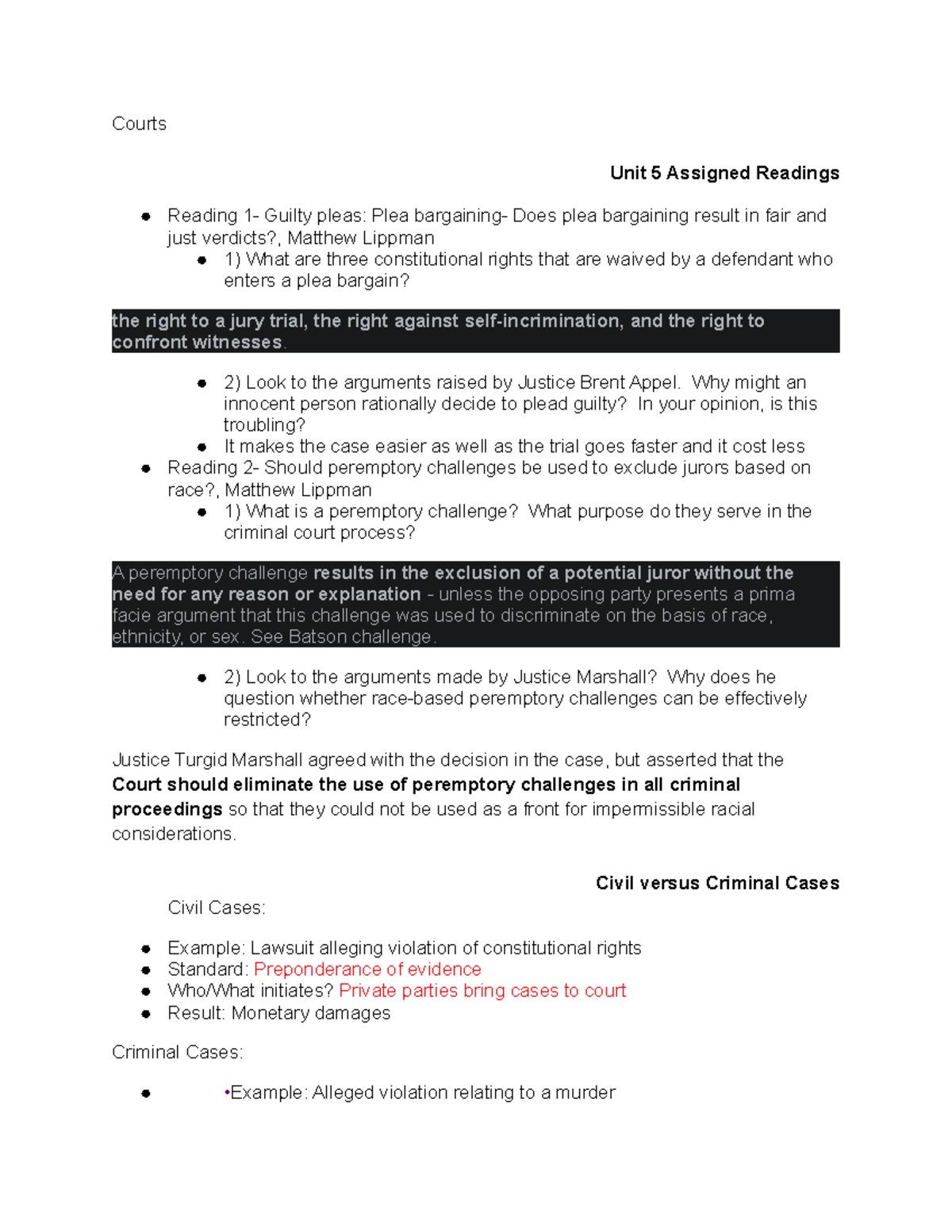 Unit 5 CLJ - notes - Courts Unit 5 Assigned Readings Reading 1- Guilty ...