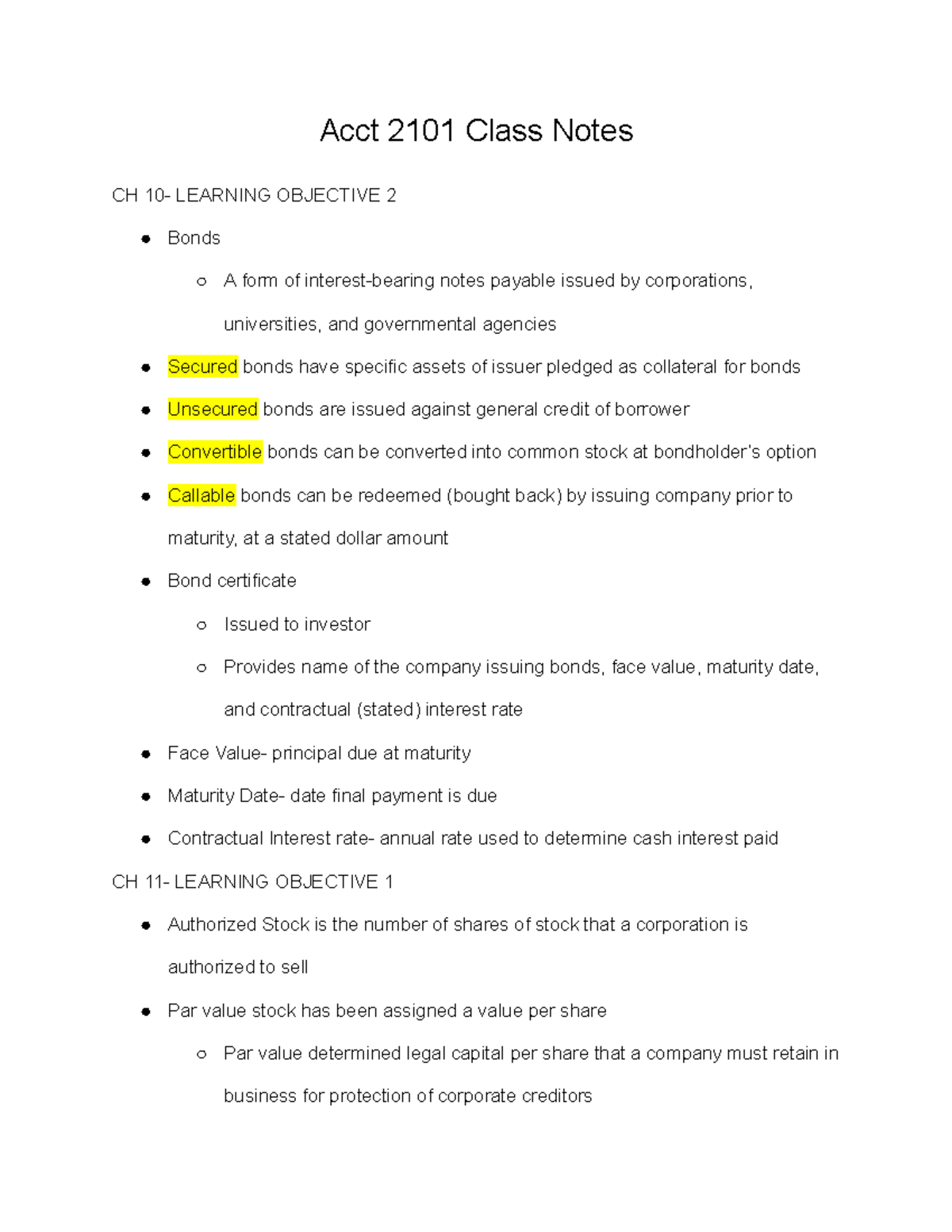 Acct 2101 Class Notes - N/A - Acct 2101 Class Notes CH 10- LEARNING ...