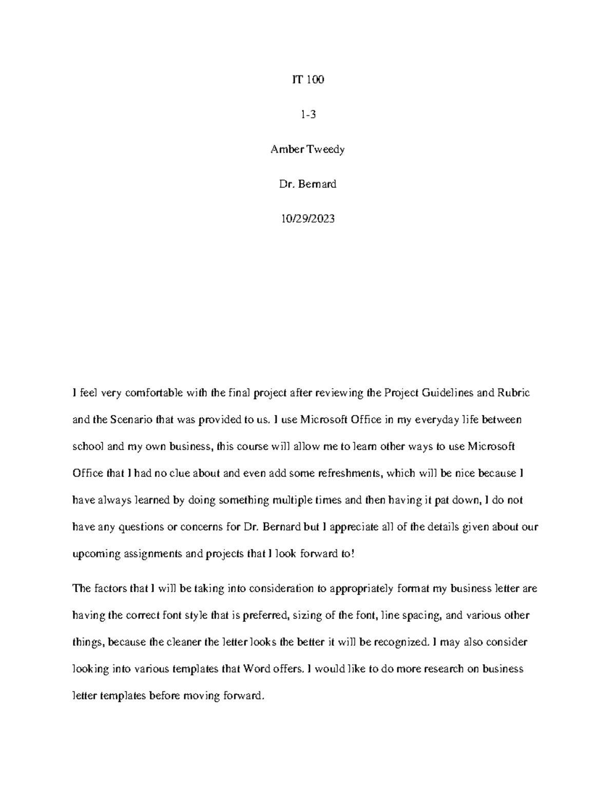 IT 100 1-3 - introduction to technology - IT 100 1 - 3 Amber Tweedy Dr ...